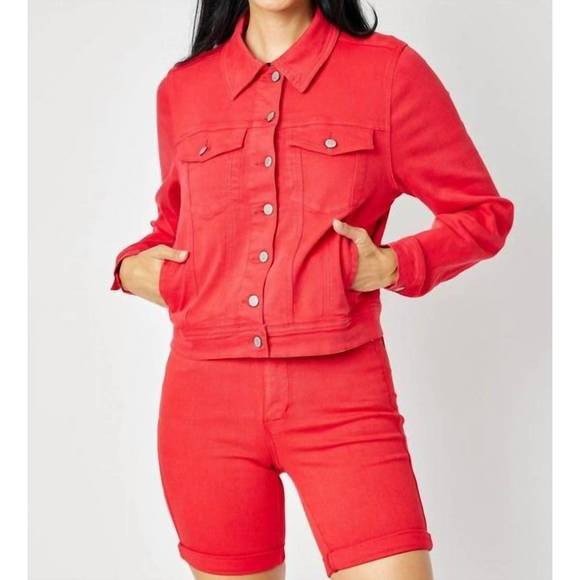 Judy Blue | Jackets & Coats | New Judy Blue Denim Jacket In Red | Poshmark